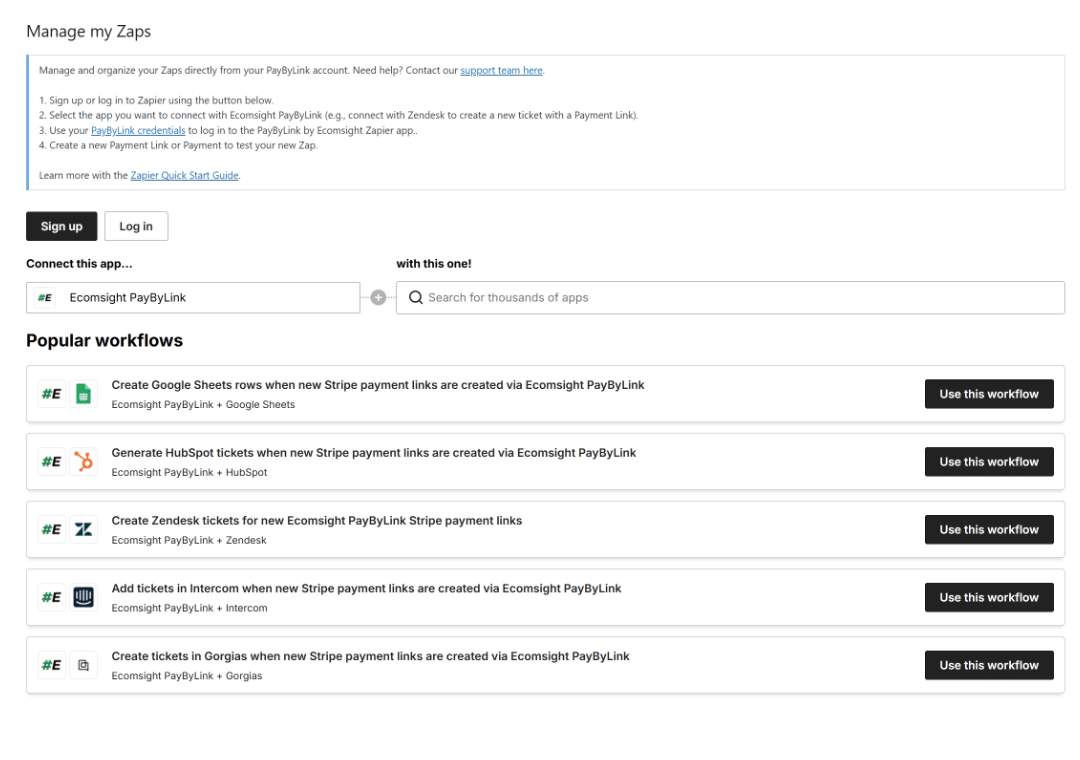 Use Zapier to Manage Payment Links - Ecomsight PayByLink